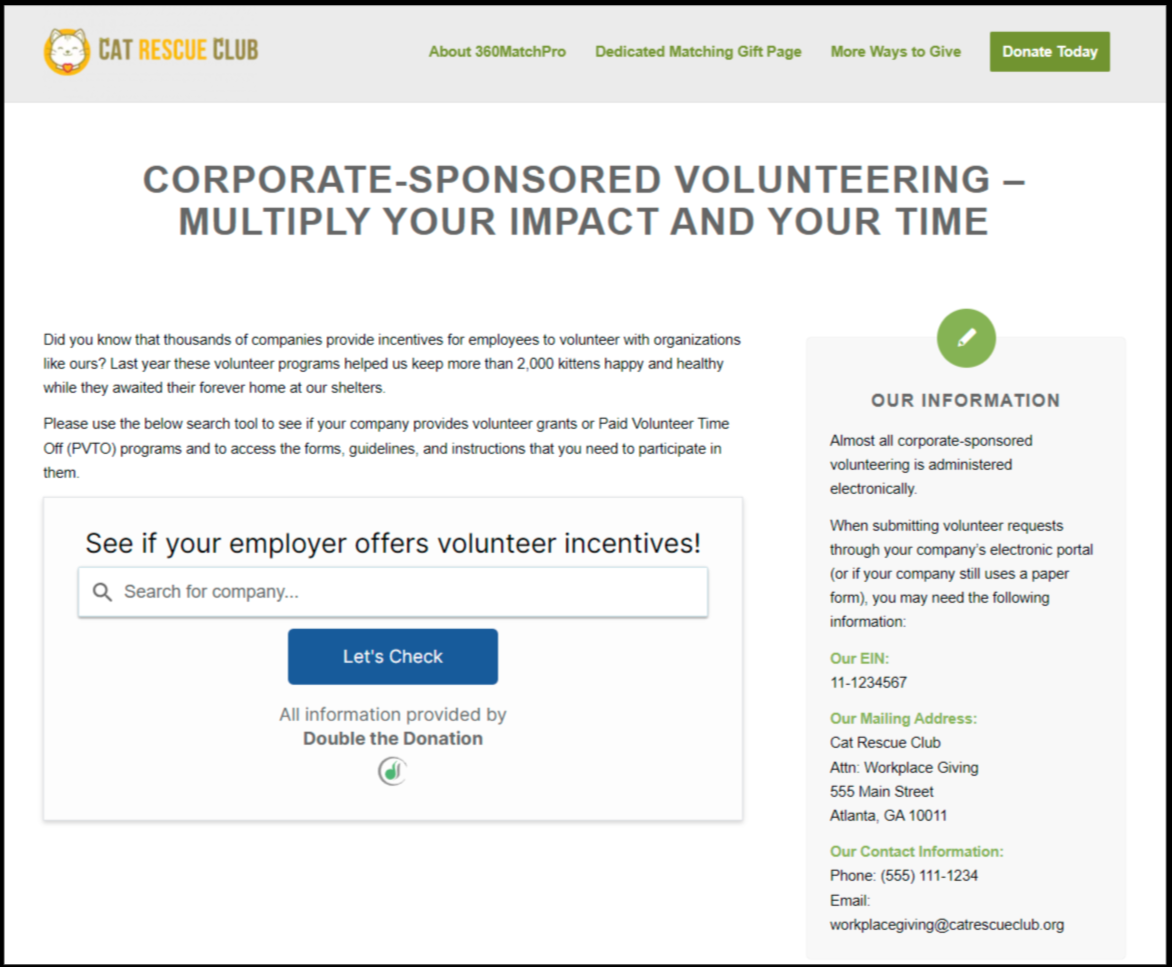 Creating a Dedicated Company-Sponsored Volunteering Page